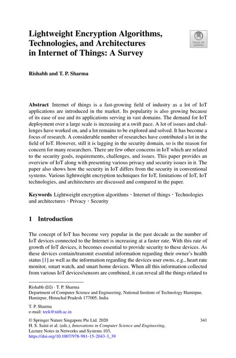 pdf lightweight encryption algorithms technologies and architectures in internet of things