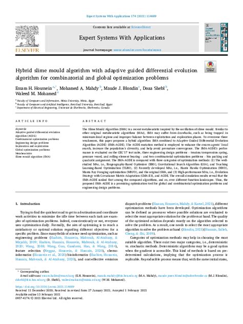 pdf hybrid slime mould algorithm with adaptive guided differential evolution algorithm for