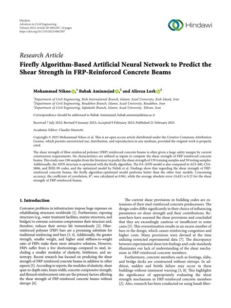 pdf firefly algorithm based artificial neural network to predict the shear strength in frp