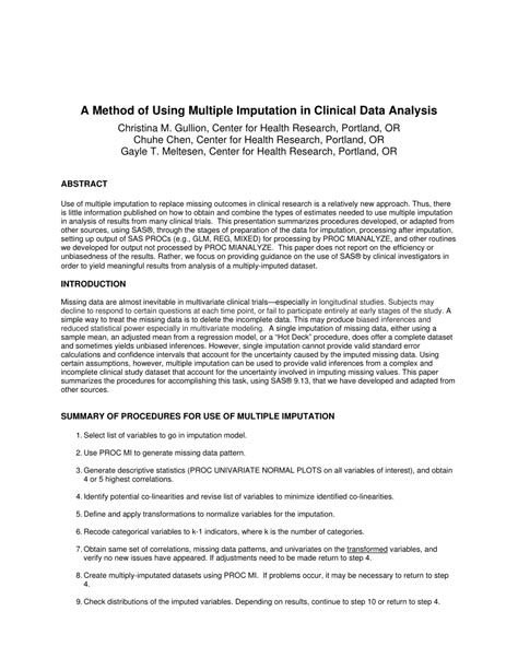 pdf a method of using multiple imputation in clinical data analysis