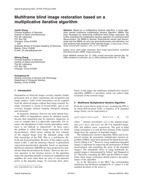 pdf multiframe blind image restoration based on a multiplicative iterative algorithm