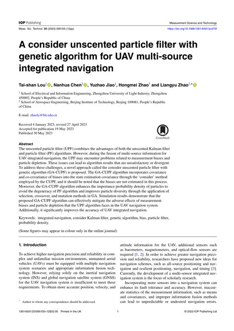 pdf a consider unscented particle filter with genetic algorithm for uav multi source