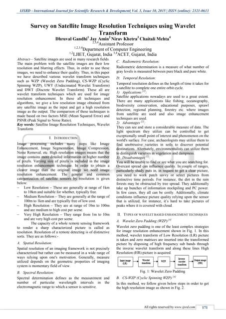 survey on satellite image resolution techniques using wavelet transform pdf