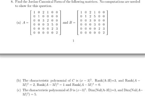 solved find the jordan canonical form of the following