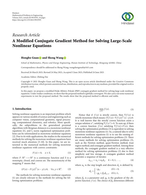pdf a modified conjugate gradient method for solving large scale nonlinear equations