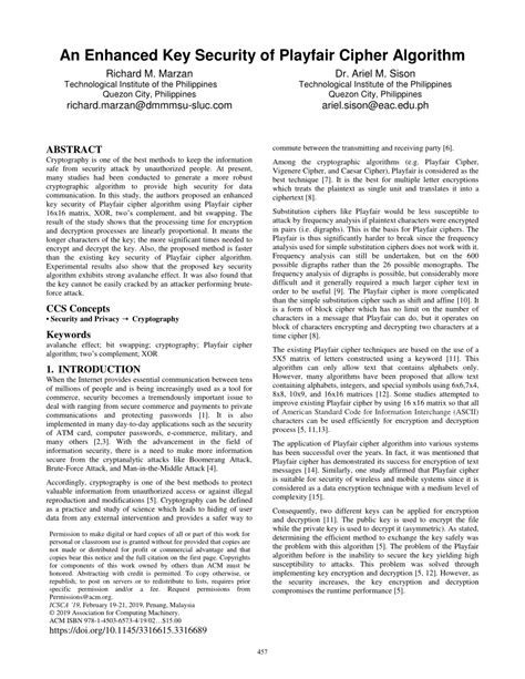 pdf an enhanced key security of playfair cipher algorithm