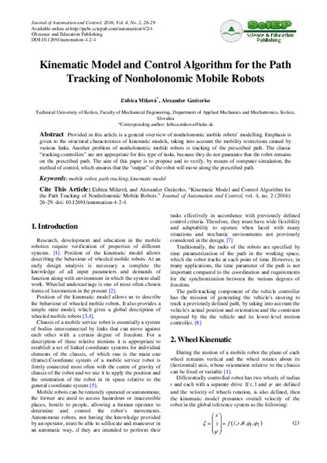pdf kinematic model and control algorithm for the path tracking of nonholonomic mobile robots