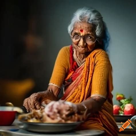 Indian Grandmother Cooking Chicken On Craiyon