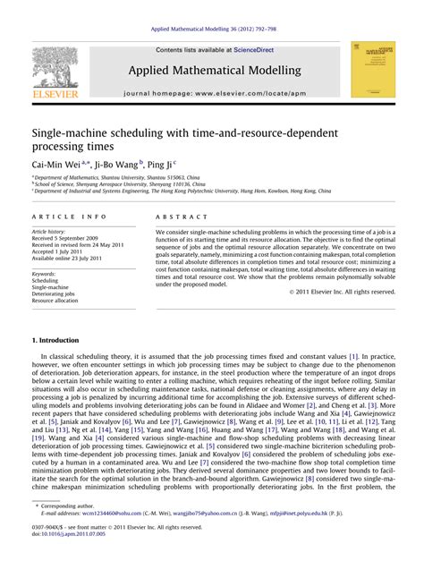 pdf single machine scheduling with time and resource dependent processing times