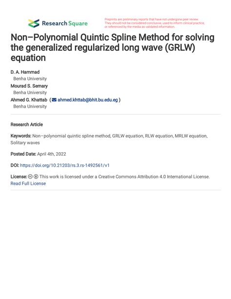 pdf non polynomial quintic spline method for solving the generalized regularized long wave