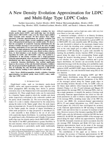 pdf a new density evolution approximation for ldpc and multi edge type ldpc codes sachini