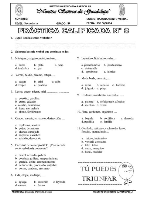 Ejercicios De Series Verbales Para Quinto De Primaria Kulturaupice