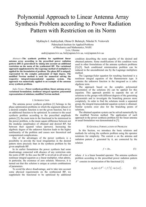 pdf polynomial approach to linear antenna array synthesis problem according to power radiation