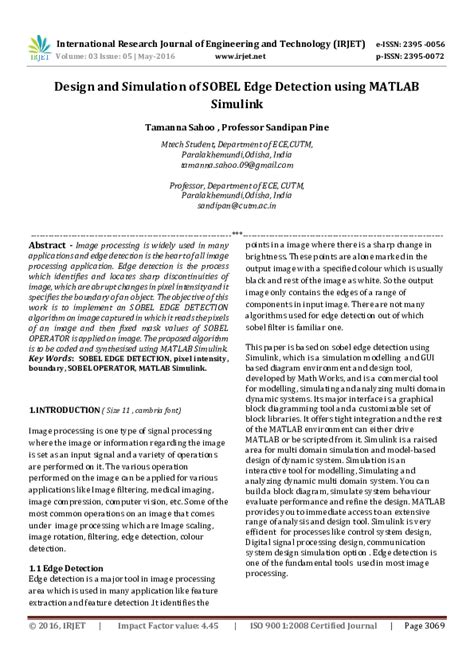 pdf design and simulation of sobel edge detection using matlab simulink irjet journal