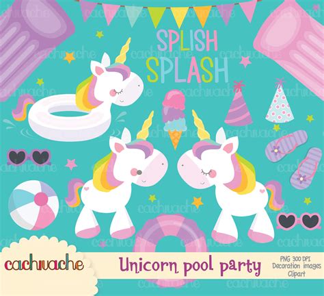 Unicorn Clipart Pool Party Clipart Summer Clipart Pool Etsy