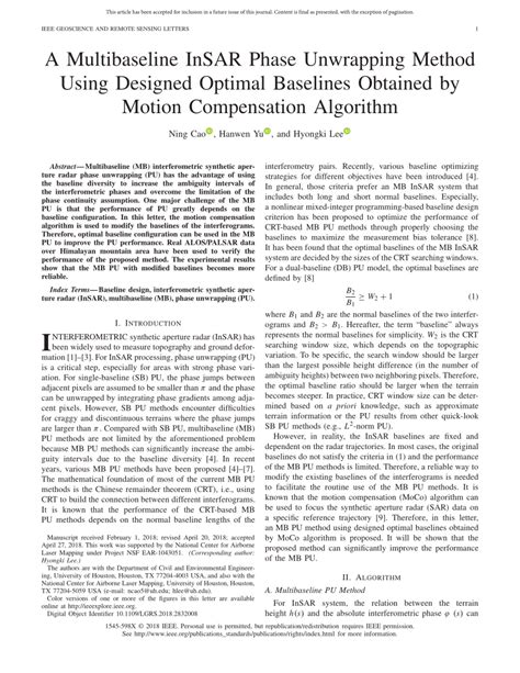 pdf a multibaseline insar phase unwrapping method using designed optimal baselines obtained by