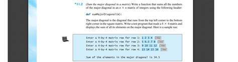 solved in python code sum the major diagonal in