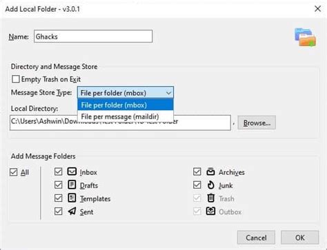 localfolders is a thunderbird extension that helps you create local mail storage directories