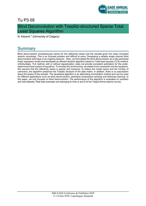 pdf blind deconvolution with toeplitz structured sparse total least squares algorithm