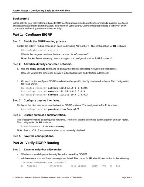 PDF Packet Tracer Configuring Basic EIGRP With IPv4 AcadNetlearn