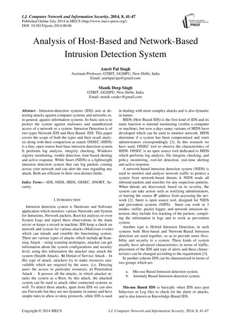 analysis of host based and network based intrusion detection system ijcnis