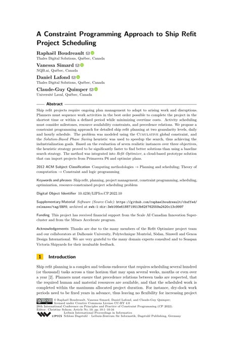 pdf a constraint programming approach to ship refit project scheduling