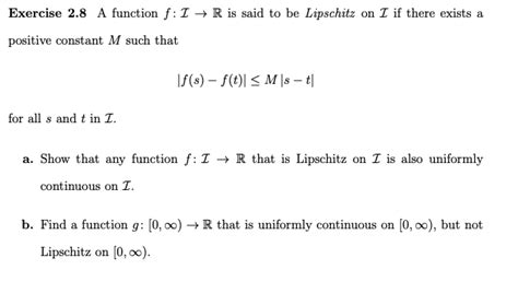 solved exercise 2 8 a function f i→r is said to be lipschitz
