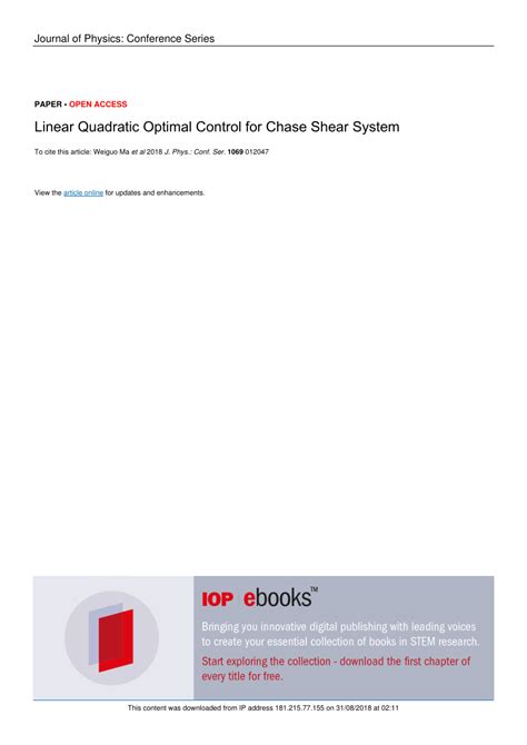 pdf linear quadratic optimal control for chase shear system