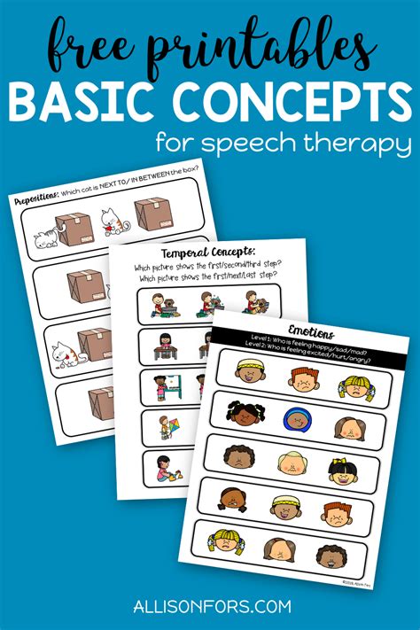 Free Basic Concepts Sampler Speech Therapy Activities Elementary