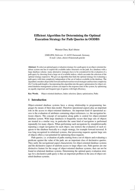 pdf efficient algorithm for determining the optimal execution strategy for path queries in oodbs