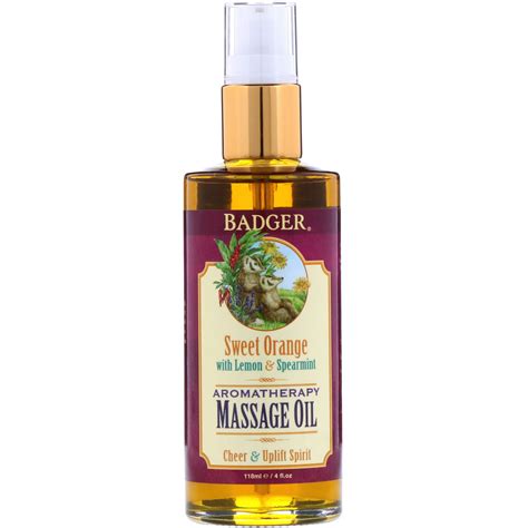 Badger Company Organic Aromatherapy Massage Oil Sweet Orange With Lemon And Spearmint 4 Fl Oz