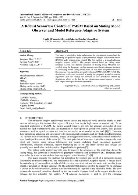 a robust sensorless control of pmsm based on sliding mode observer and model reference adaptive