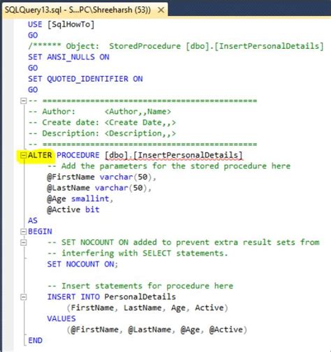alter modify a stored procedure in sql server tech funda