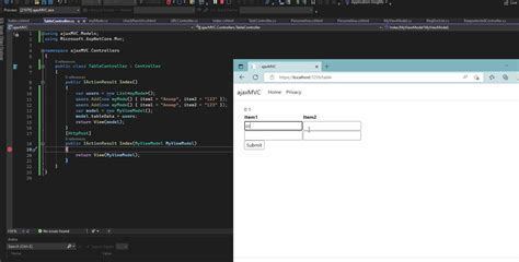 mvc send table from view to action in mvc application stack overflow