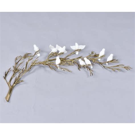 1980 Bijan Gold Brass Tree Branch Wall Sculpture With White Porcelain