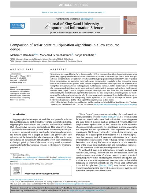 pdf comparison of scalar point multiplication algorithms in a low resource device
