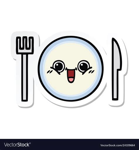 Sticker Of A Cute Cartoon Dinner Plate Royalty Free Vector