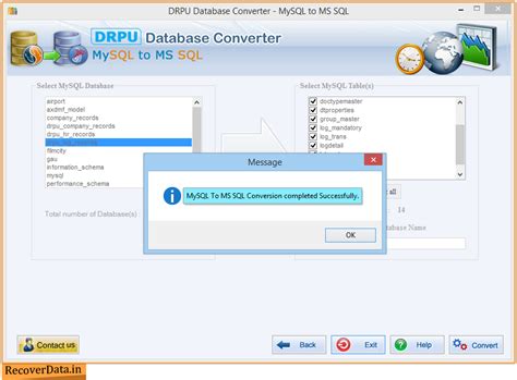 screenshots of mysql to mssql database converter to know how to convert database records from