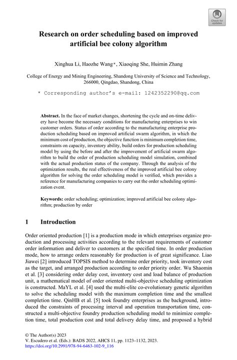 pdf research on order scheduling based on improved artificial bee colony algorithm