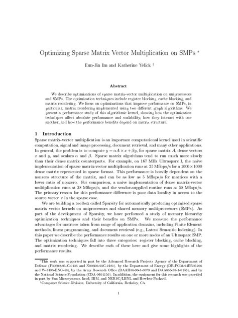 optimizing sparse matrix vector multiplication on smps eun jin im and katherine yelick pdf