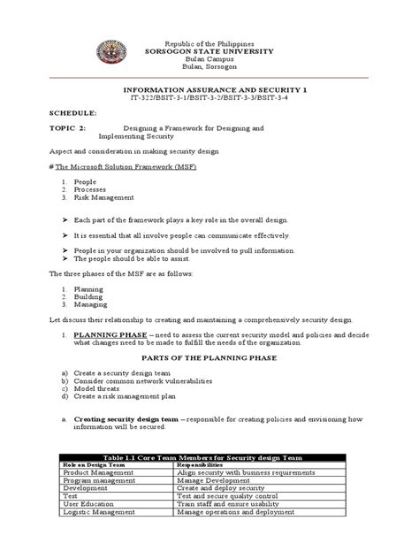 module 1 topic 2 designing a framework for designing and implementing security pdf security