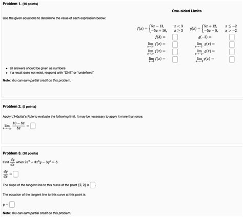 solved problem 1 10 points one sided limits use the given