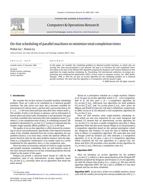 pdf on line scheduling of parallel machines to minimize total completion times