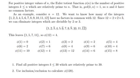 solved for positive integer values of n the euler totient