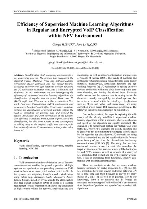 pdf efficiency of supervised machine learning algorithms in regular and encrypted voip