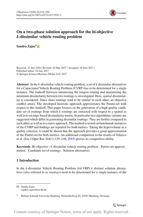 on a two phase solution approach for the bi objective k dissimilar vehicle routing problem