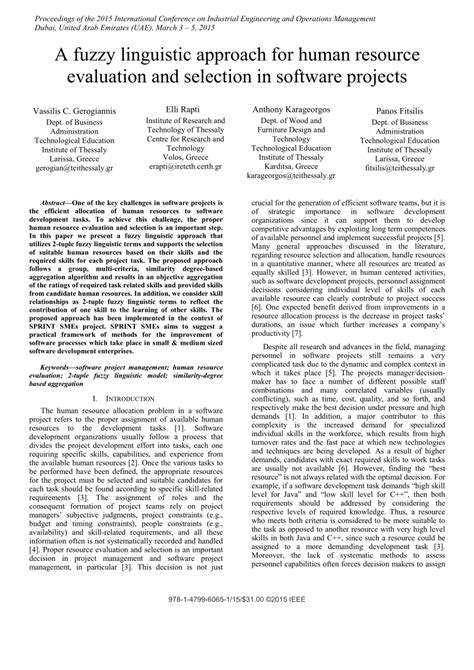 pdf a fuzzy linguistic approach for human resource evaluation and selection in software projects