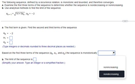 solved the following sequence defined by a recurrence