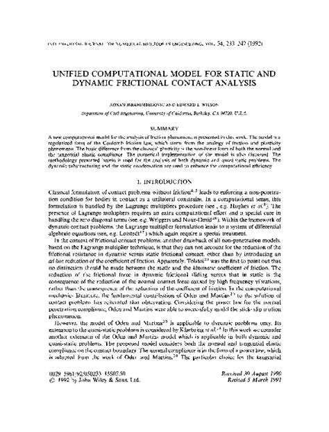 pdf unified computational model for static and dynamic frictional contact analysis adnan