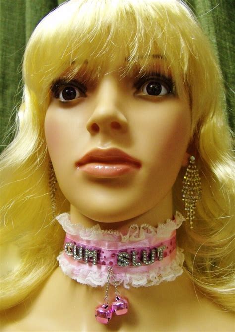 Any Size Personalized Pink Choker Bdsm Ddlg Cum Slut Lock Collar Sissy Lace Bell Ebay